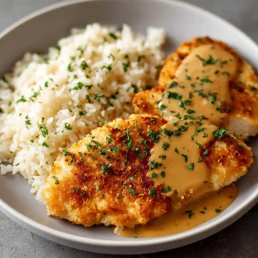 Escalope de poulet moelleuse avec une sauce – Prête en 20 min