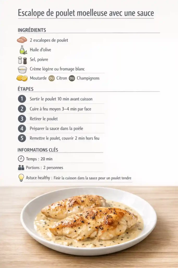 Escalope de poulet moelleuse avec une sauce – Prête en 20 min